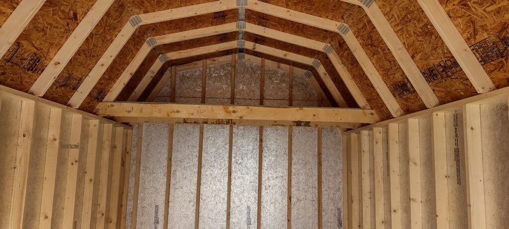 RMB0033 10 x 16 Mountain Red with White Trim & Shiny Black Roof Gambrel ...